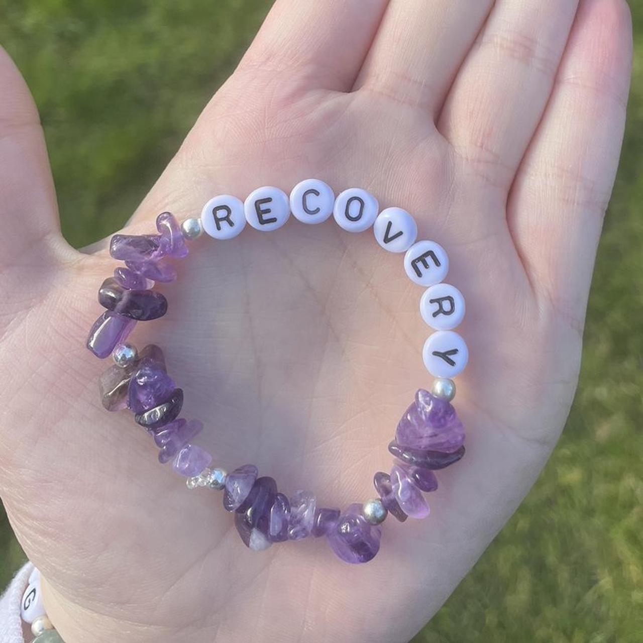 Amethyst crystal positive affirmation bracelet:... - Depop