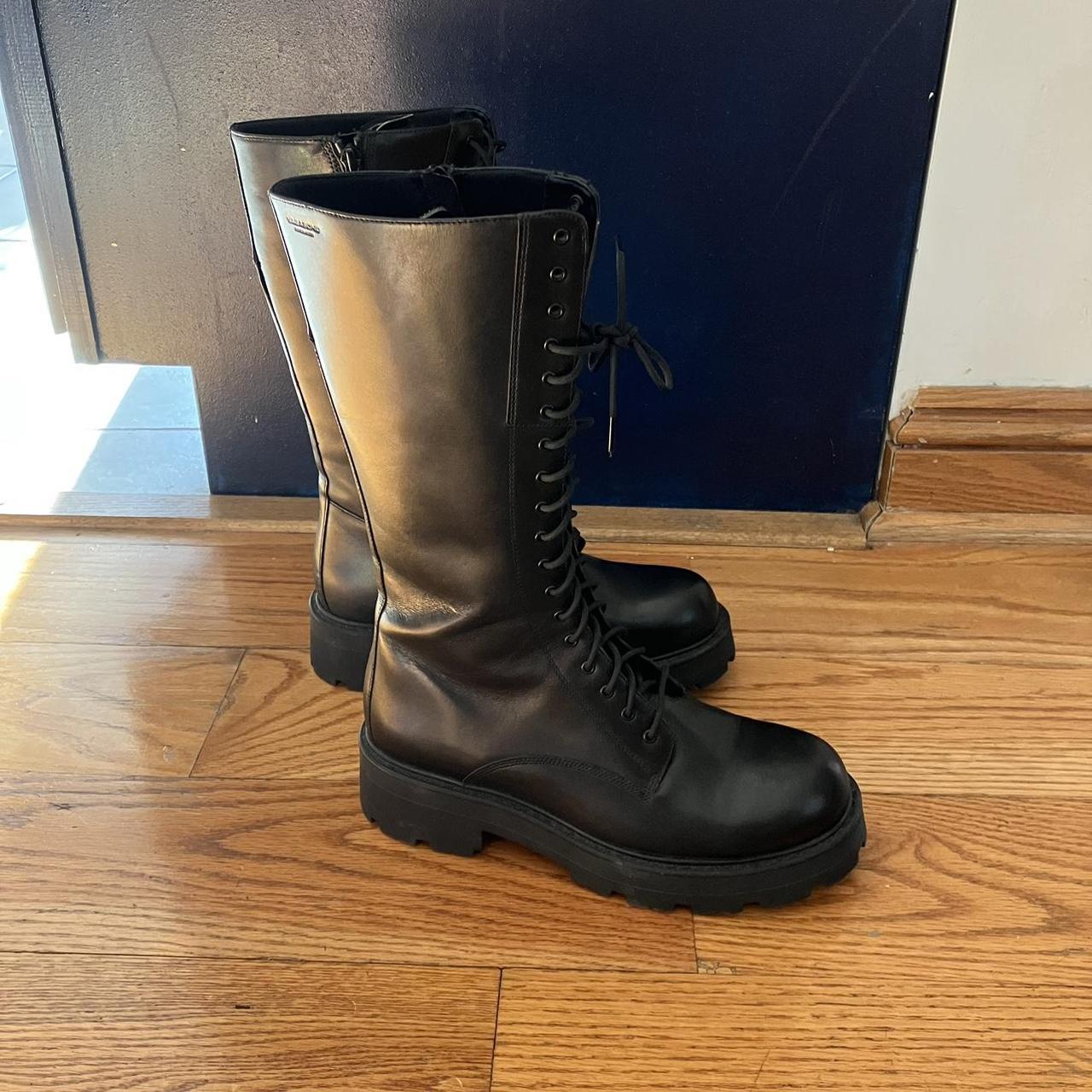 black calf high combat boots from vagabond cosmo zip... - Depop