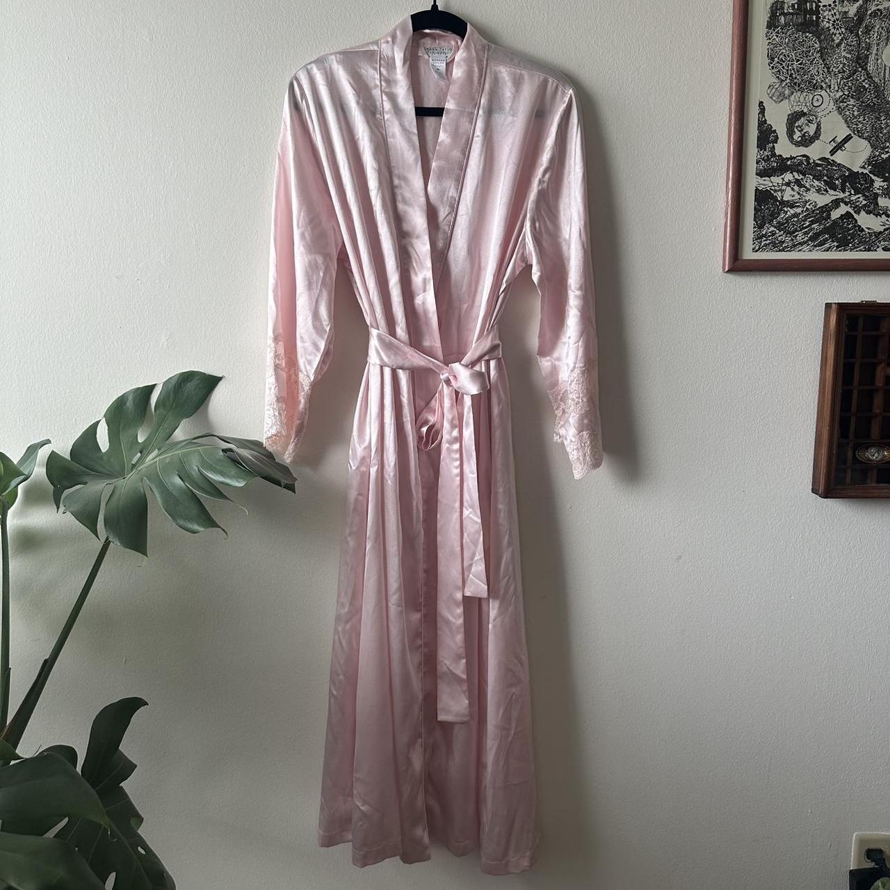 Baby pink satin dressing gown Lace 3/4 sleeve robe... | Depop