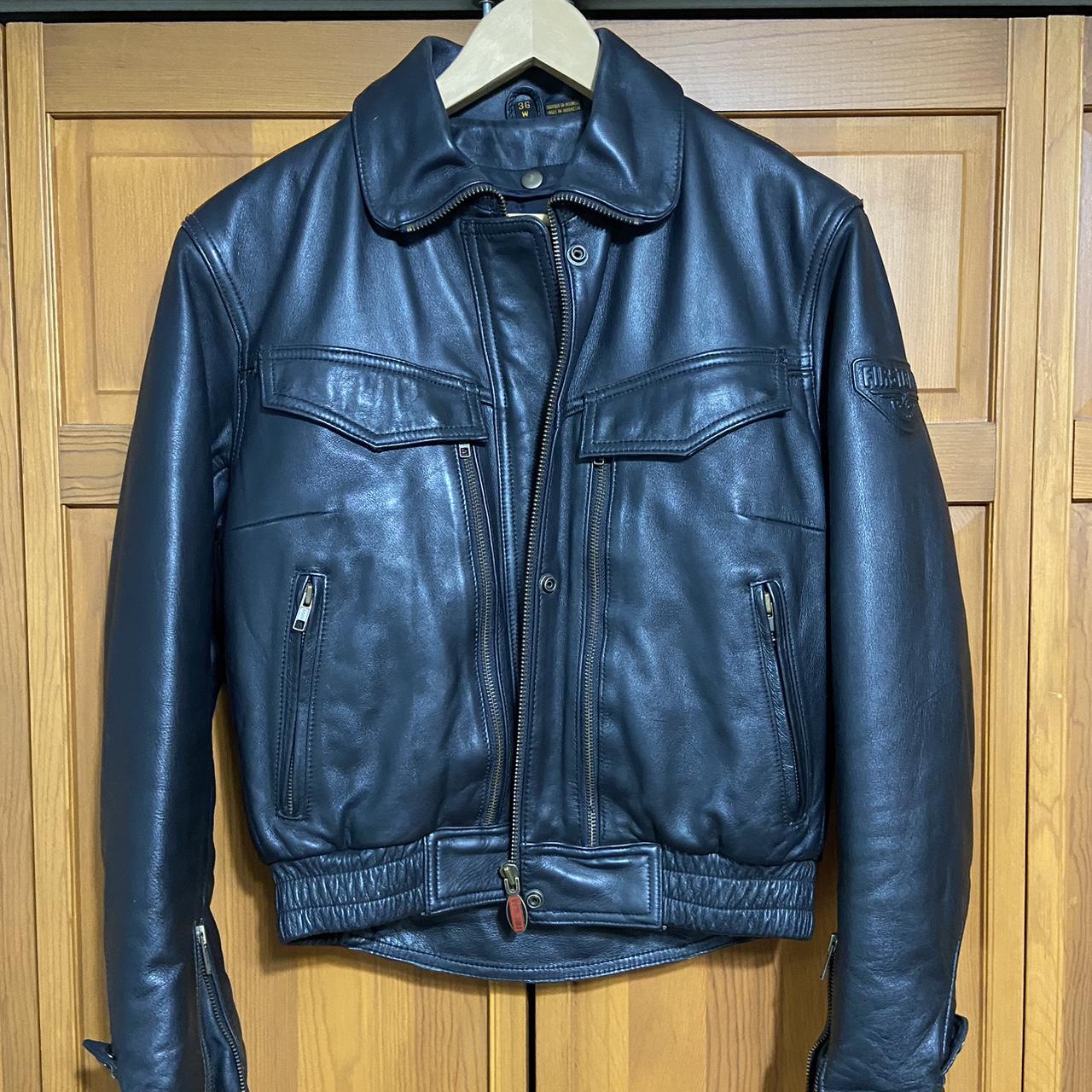 Black First Gear Leather Motorcycle Jacket Cropped... - Depop