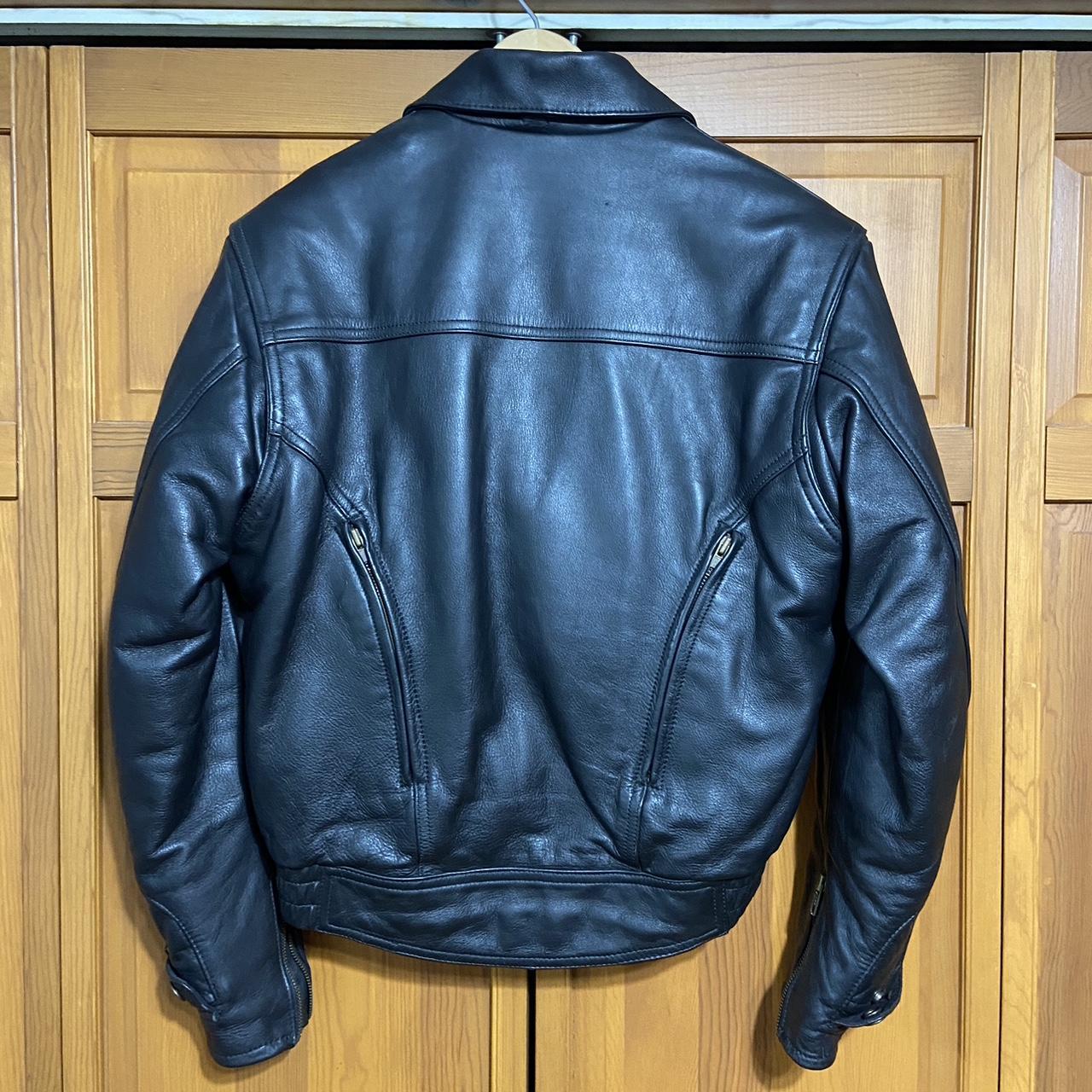 Black First Gear Leather Motorcycle Jacket Cropped... - Depop