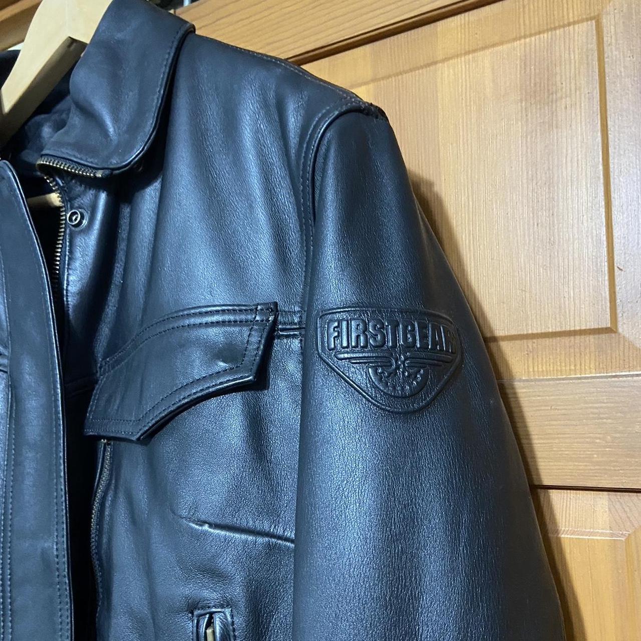 Black First Gear Leather Motorcycle Jacket Cropped... - Depop