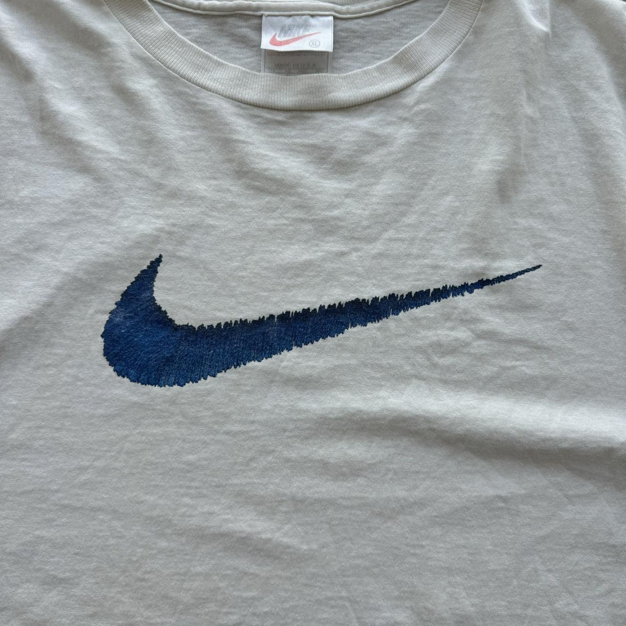 Vintage 90’s Made In USA Nike Blue Scribble Swoosh... | Depop