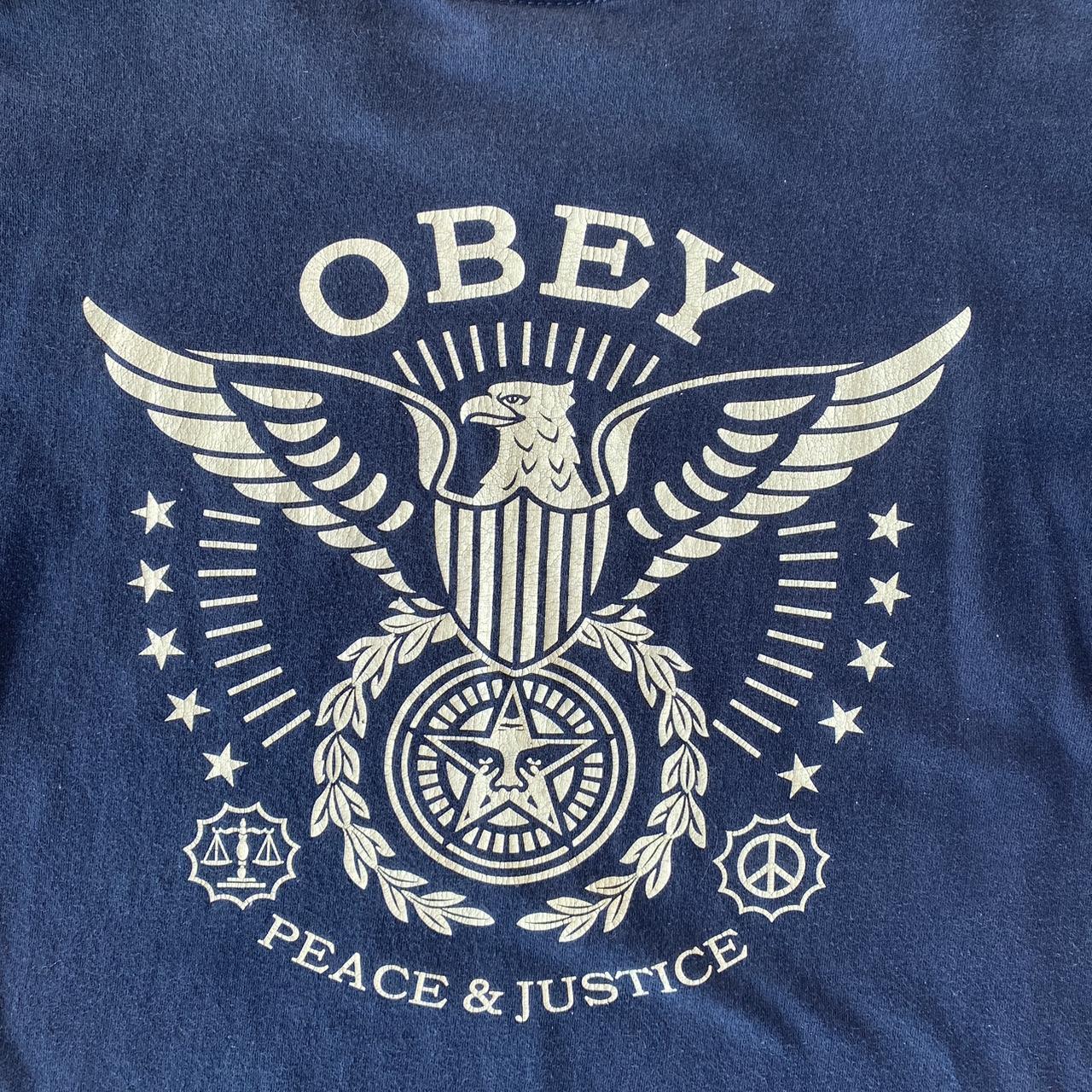 Vintage OBEY Peace and Justice Blue Tee - 100%... - Depop