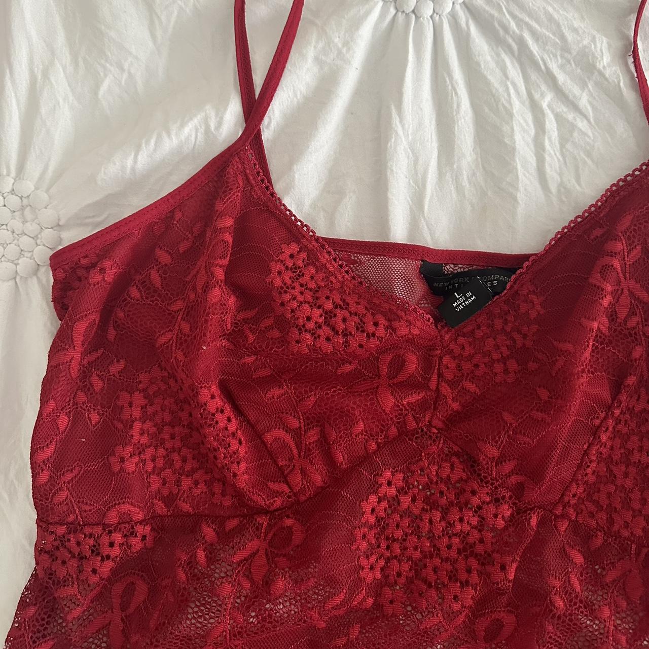 red sheer lace vintage tank size L (minor flaw dm... - Depop