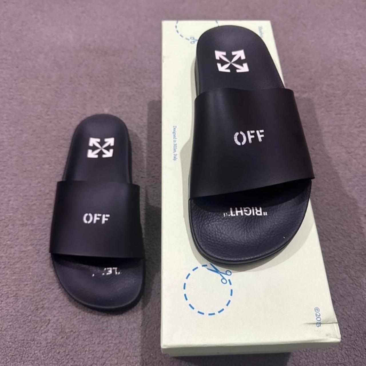 Off White Black Poolside Sliders. Worn once during a... - Depop