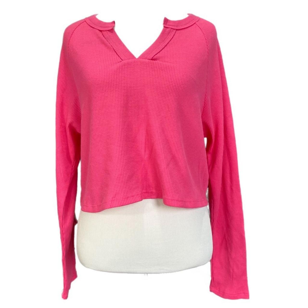 Wild Fable Womens Crop Top Pink Long Sleeve Notch Depop