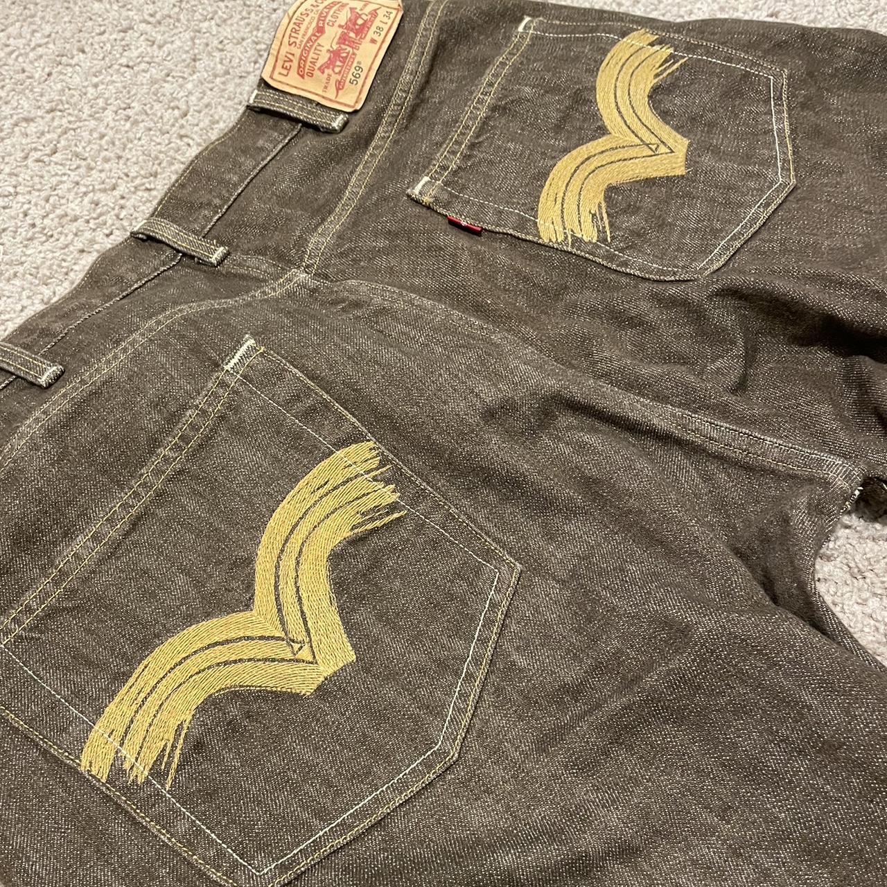 vintage brown levi jeans with embroidery size: 38... - Depop