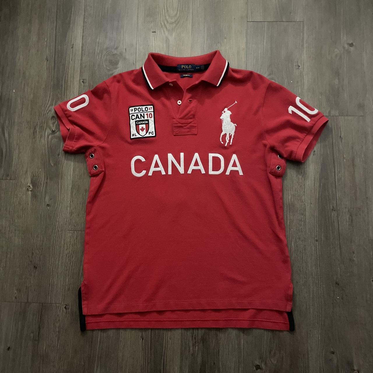 polo ralph lauren canada number 10 red polo size... - Depop
