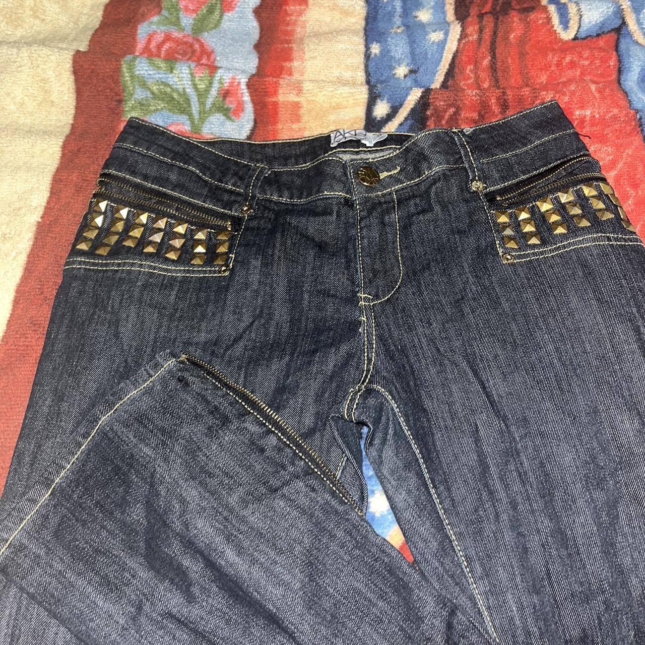 akdmks scene y2k mcbling studded flare jeans, send... - Depop