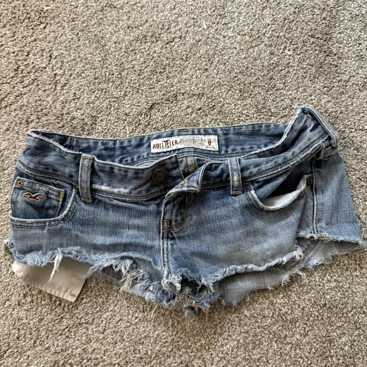 hollister low rise mini denim shorts size 0, in good... | Depop