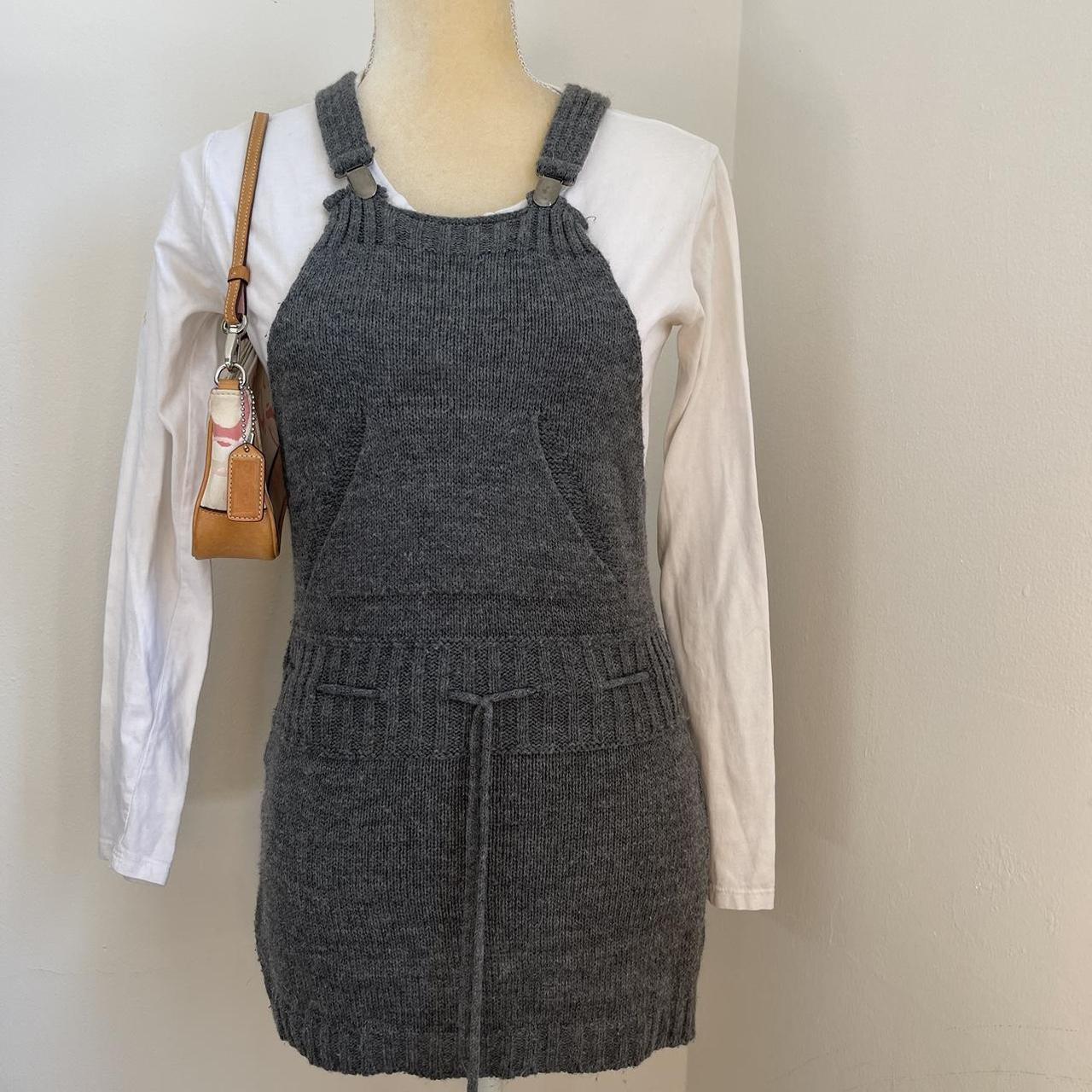 90s academic grey cable knit dress Grunge Vintage... - Depop