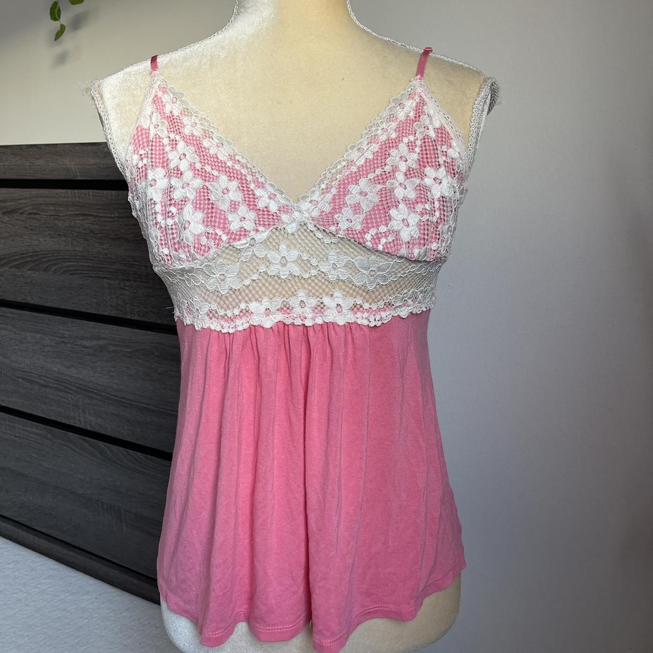 Y2k pink lace cami top Vintage milkmaid Princess... - Depop