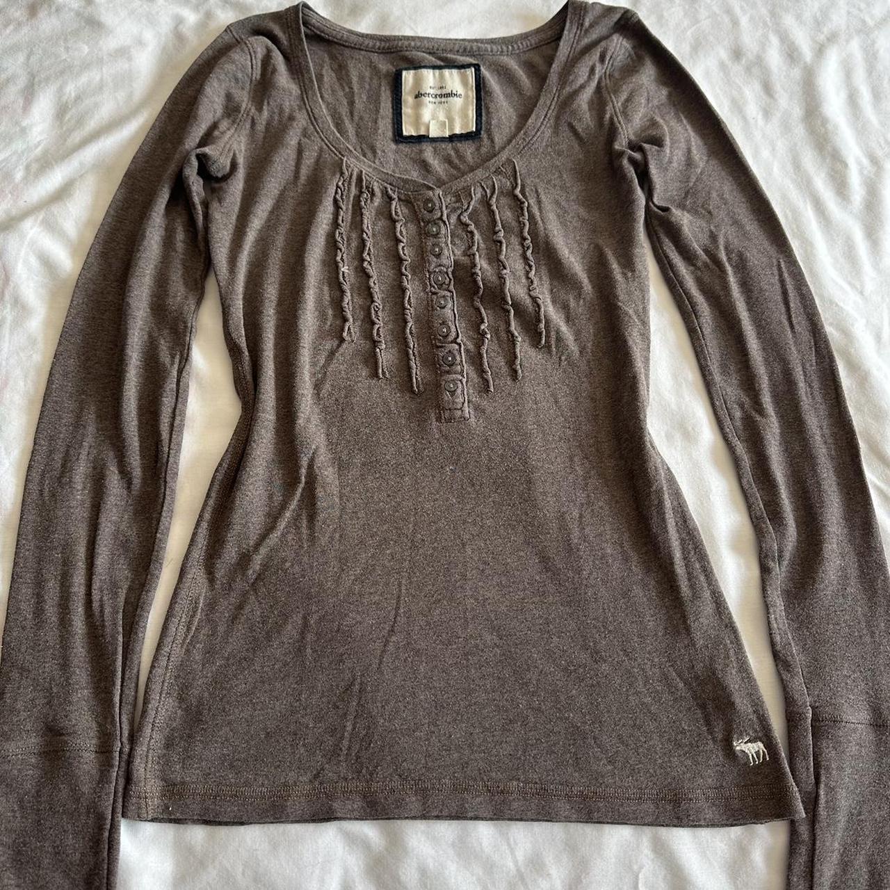 Vintage y2k Abercrombie brown babydoll long sleeve... - Depop