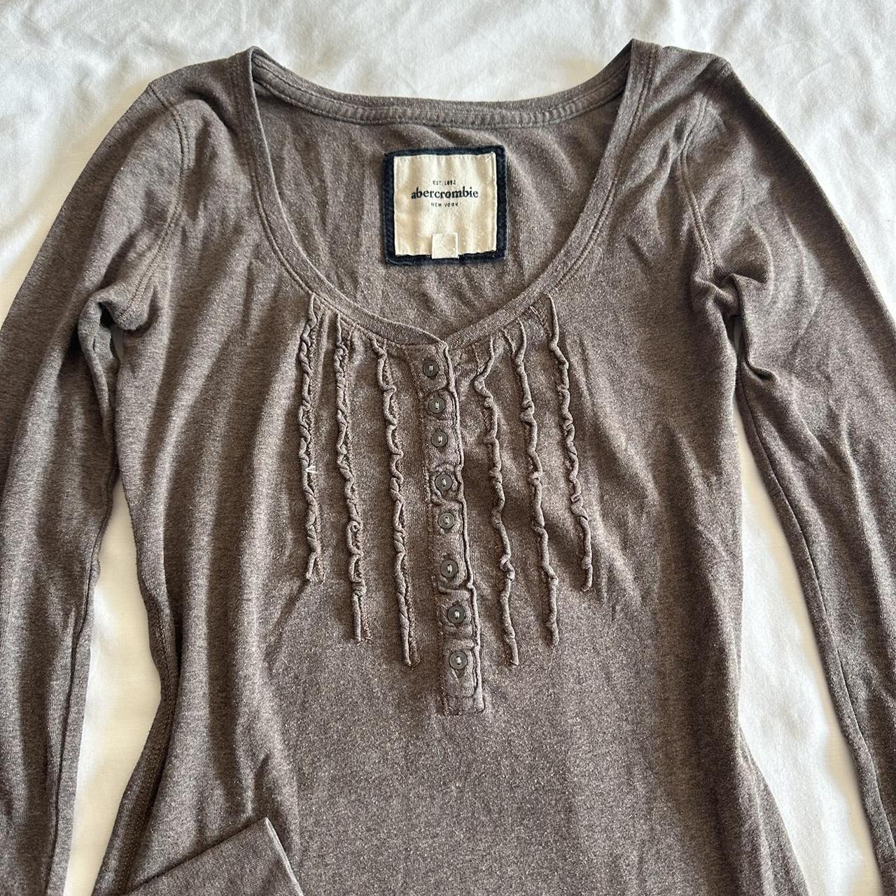 Vintage y2k Abercrombie brown babydoll long sleeve... - Depop