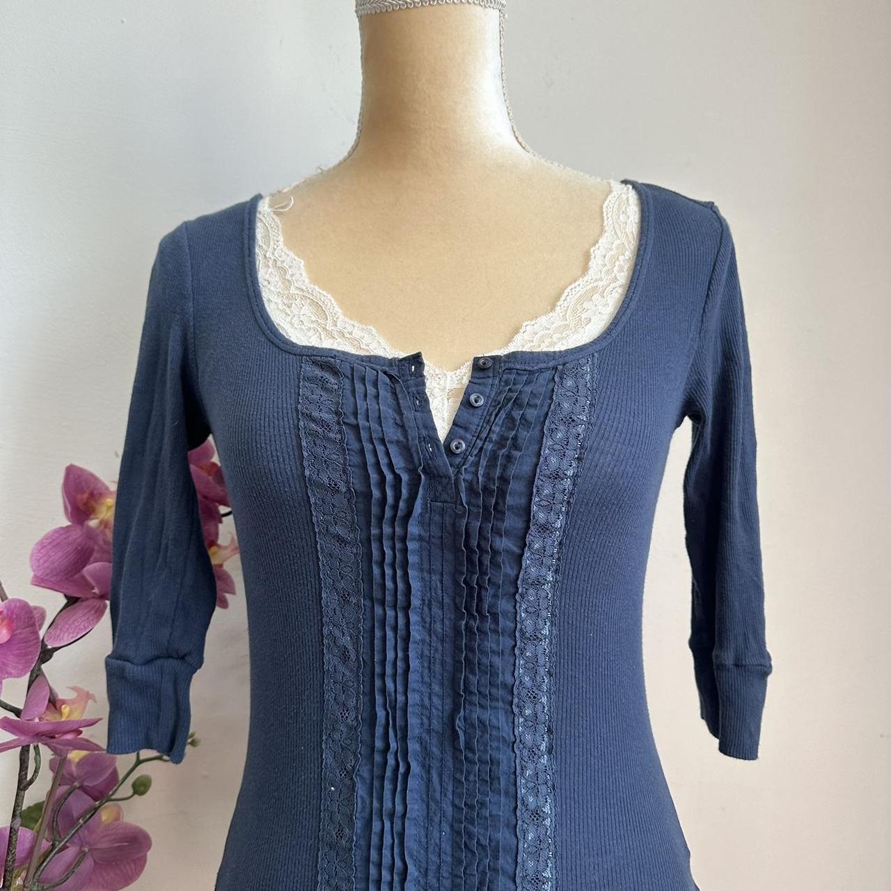 2000s vintage babydoll long sleeve henley top Y2K... - Depop