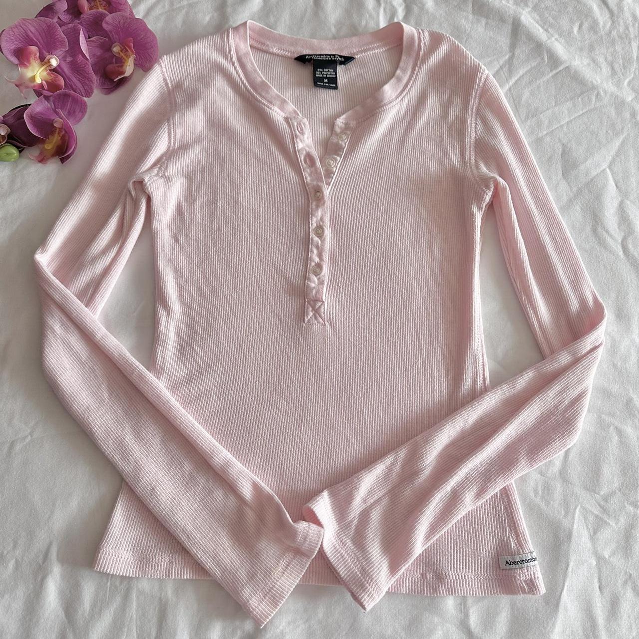 Vintage y2k Abercrombie and fitch baby pink ribbed... - Depop