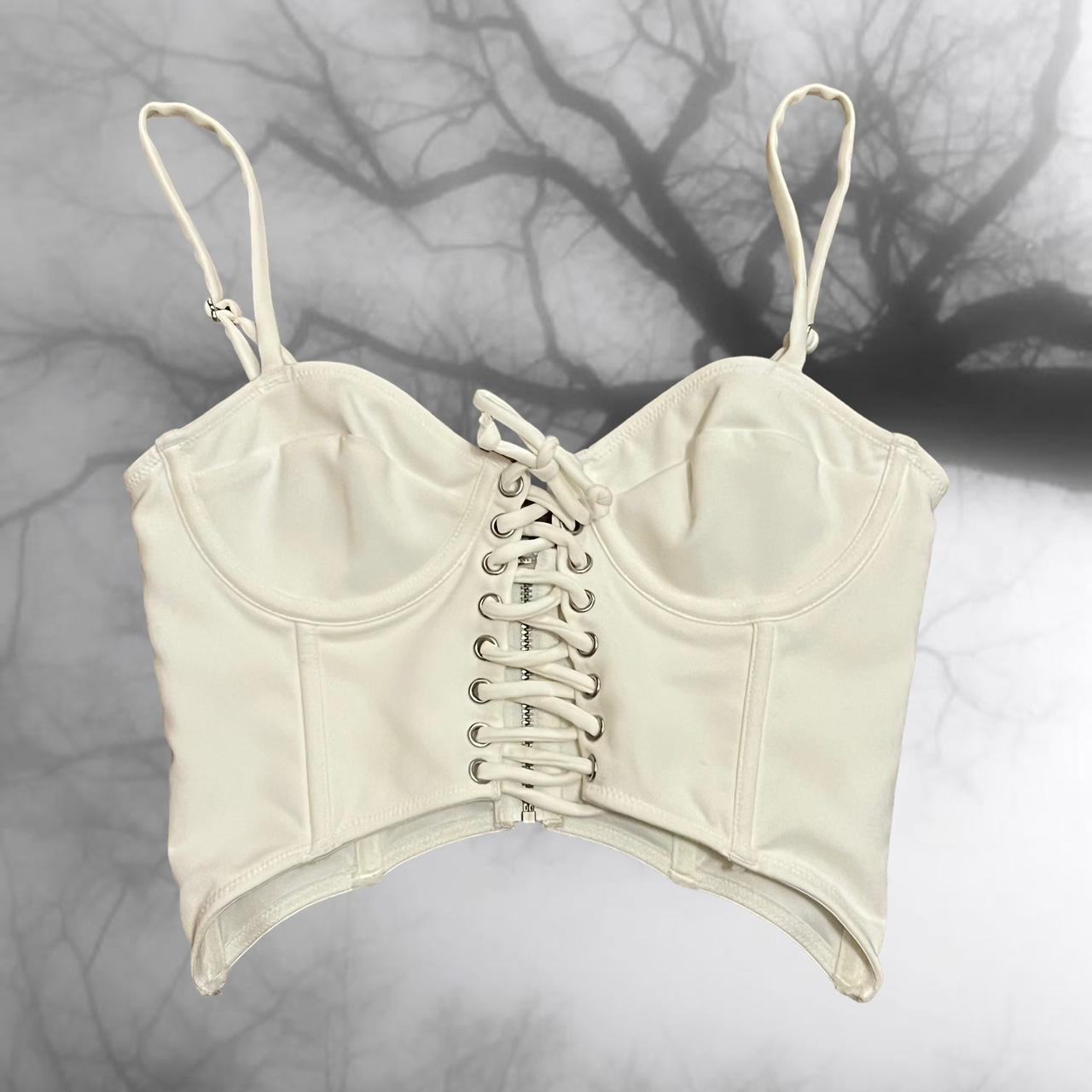 white tiger mist cropped lace up corset/bustier... - Depop