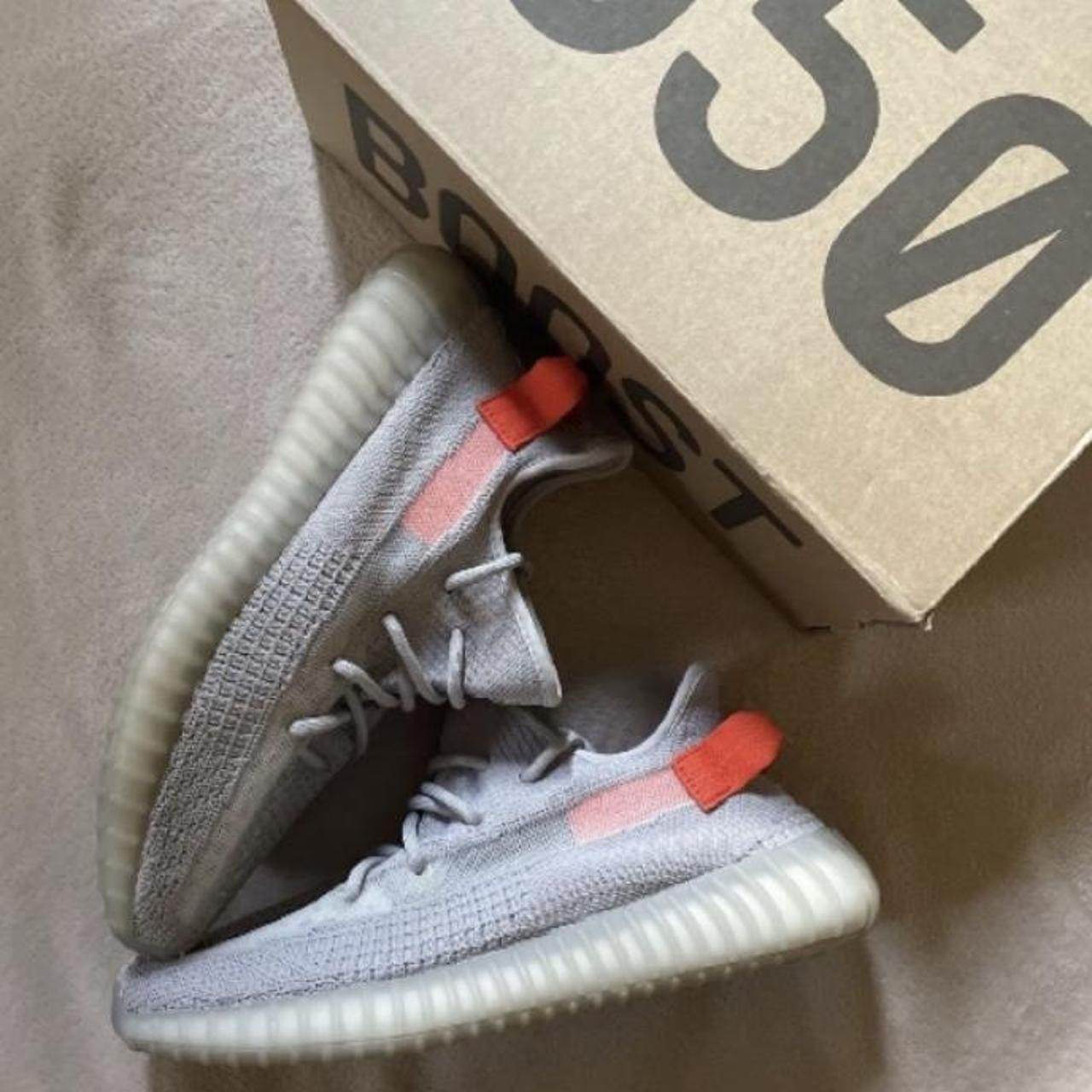 Yeezy Men's Grey and Orange Trainers | Depop