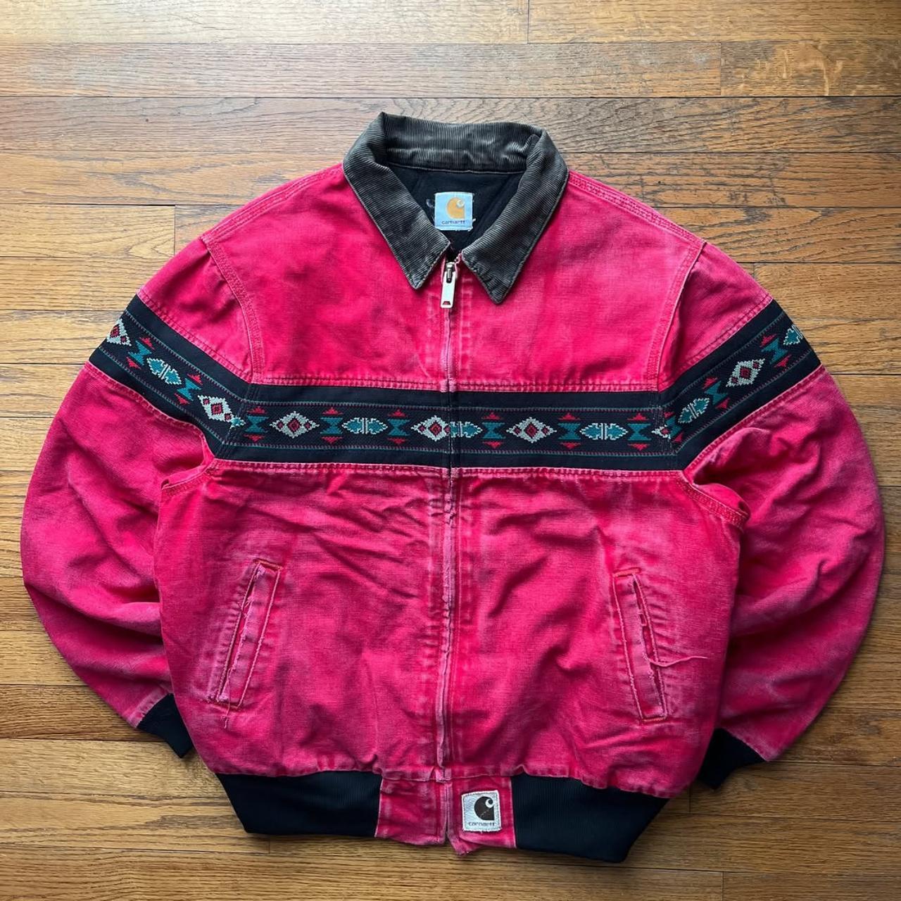 Faded Red Southwest Aztec Carhartt Santa Fe Jacket -... - Depop