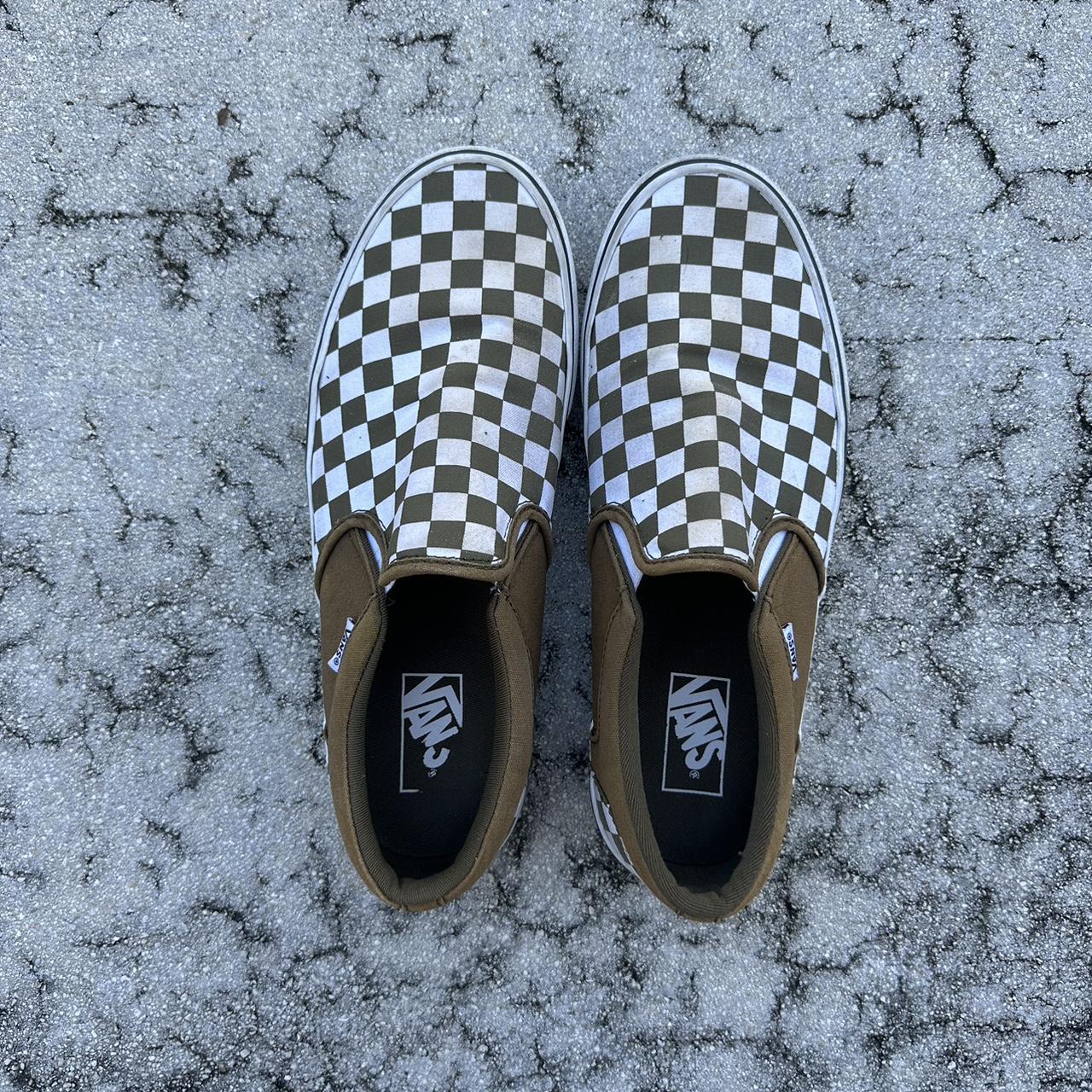 Men’s Forest Green Checkered Vans -easily slip... - Depop