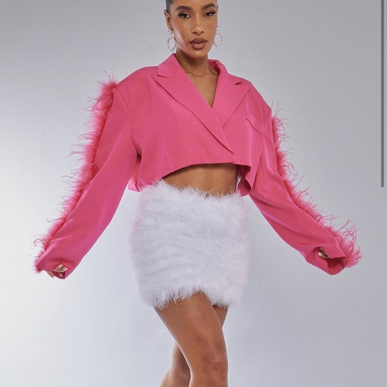 PLT pink feathered blazer 💓 worn for a couple of... - Depop
