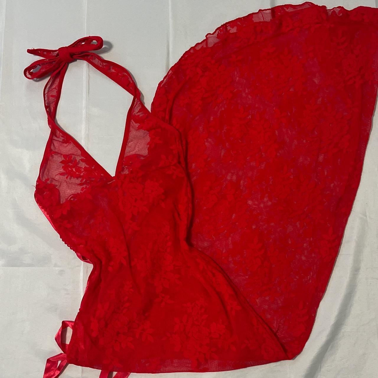 Asymmetrical Cherry Red Sheer Maxi Slip •Fully lace... - Depop