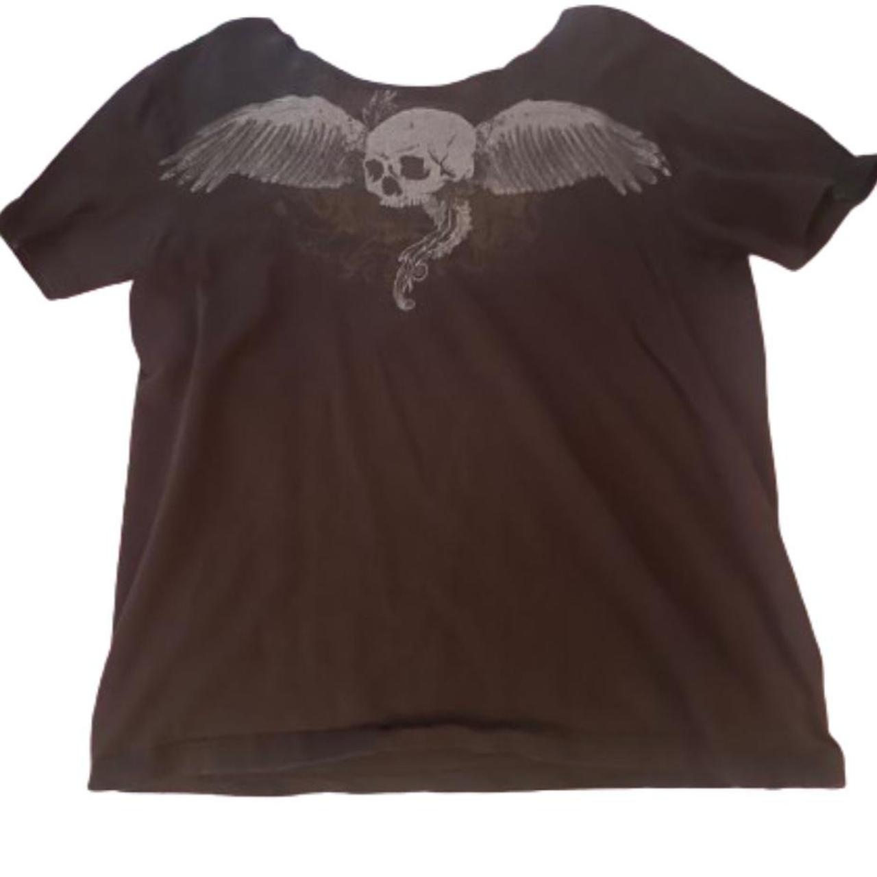 Brown skull off the shoulder tee Size: M... - Depop