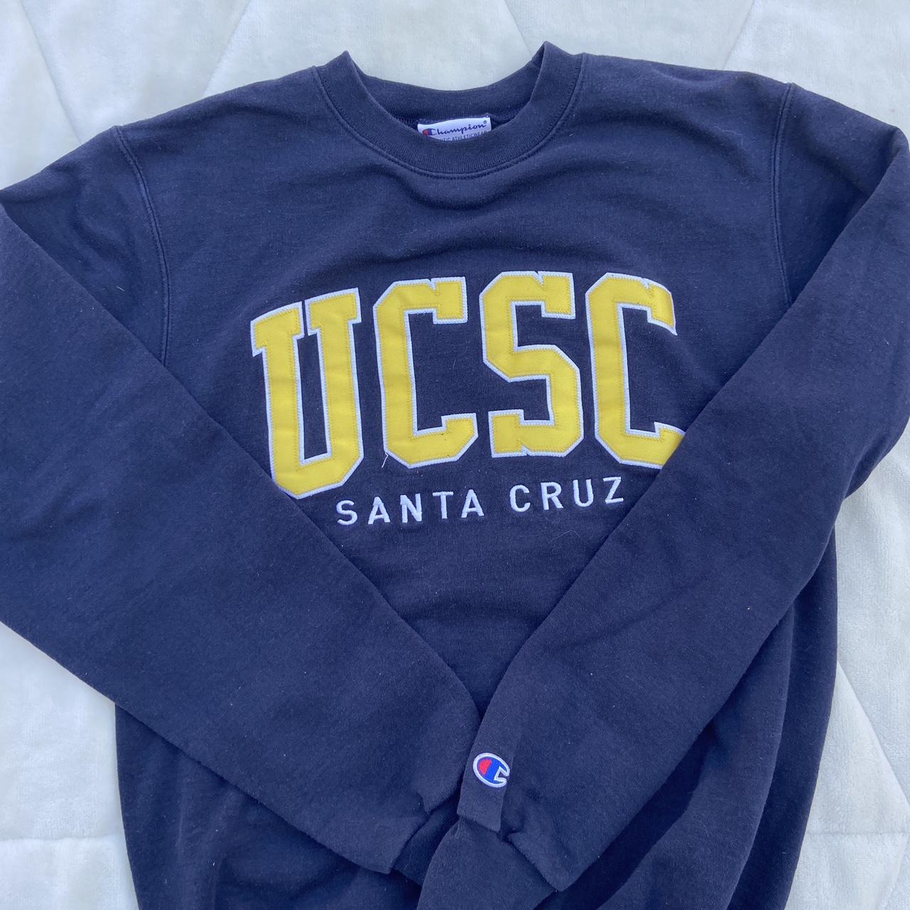 Navy blue UC Santa Cruz champion crewneck sweater in... - Depop