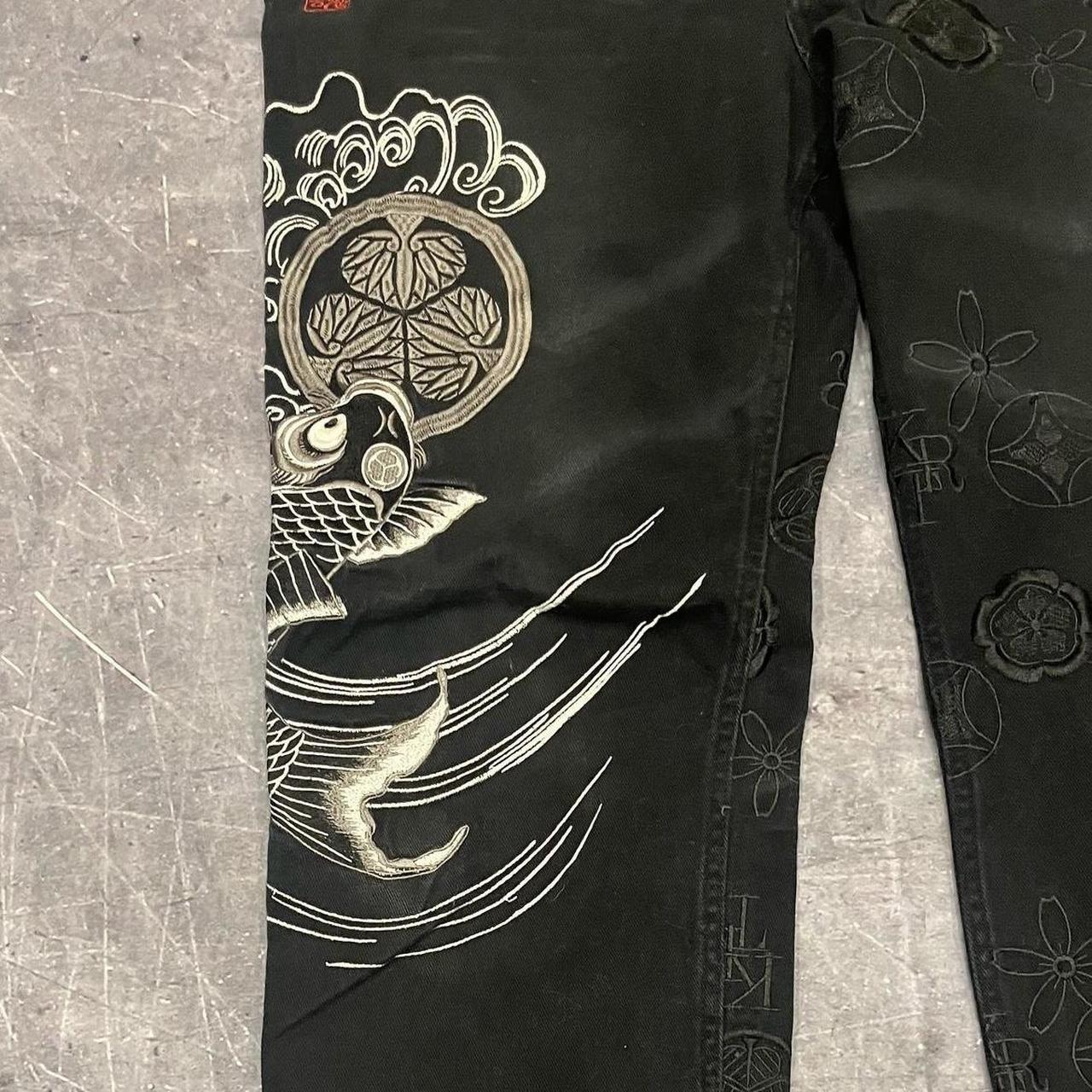 Karakuri Tamashii Embroidered Denim Vintage Crazy... - Depop