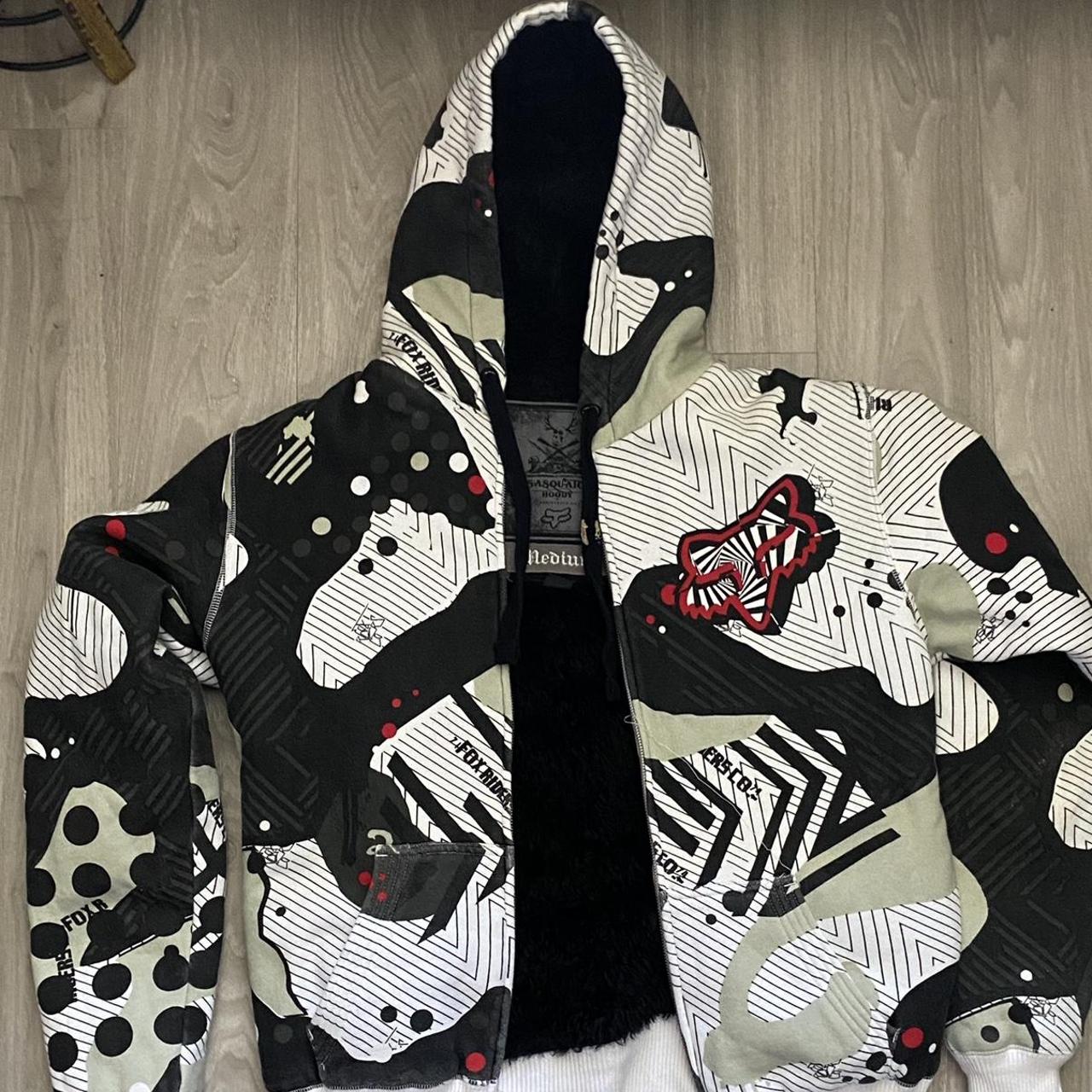 fox x sasquatch multi colored hoodie, size mens... - Depop