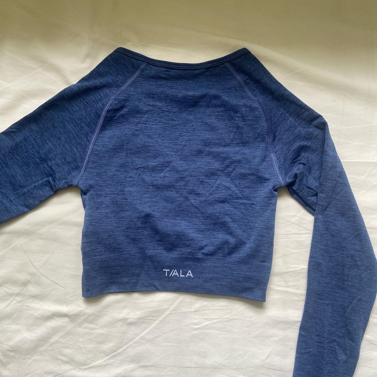 Long sleeve wrap style exercise top in navy/blue... - Depop