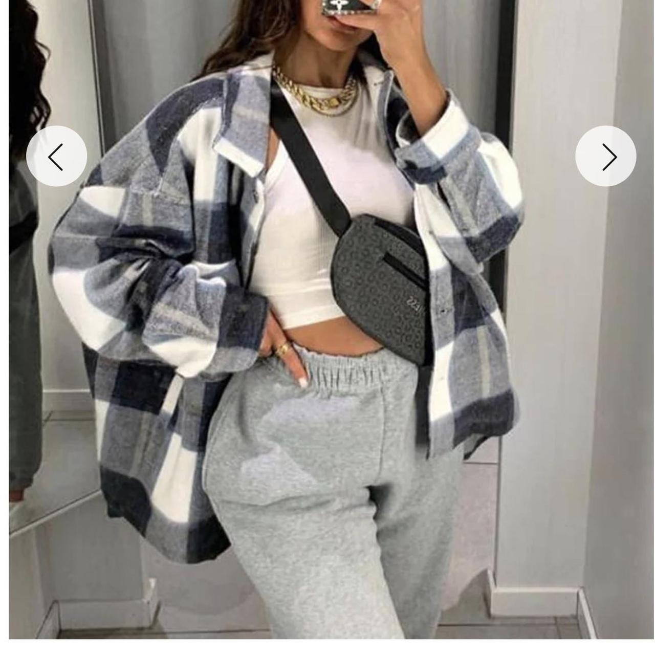 Blue check oversized shacket will fit a size 8-12... - Depop