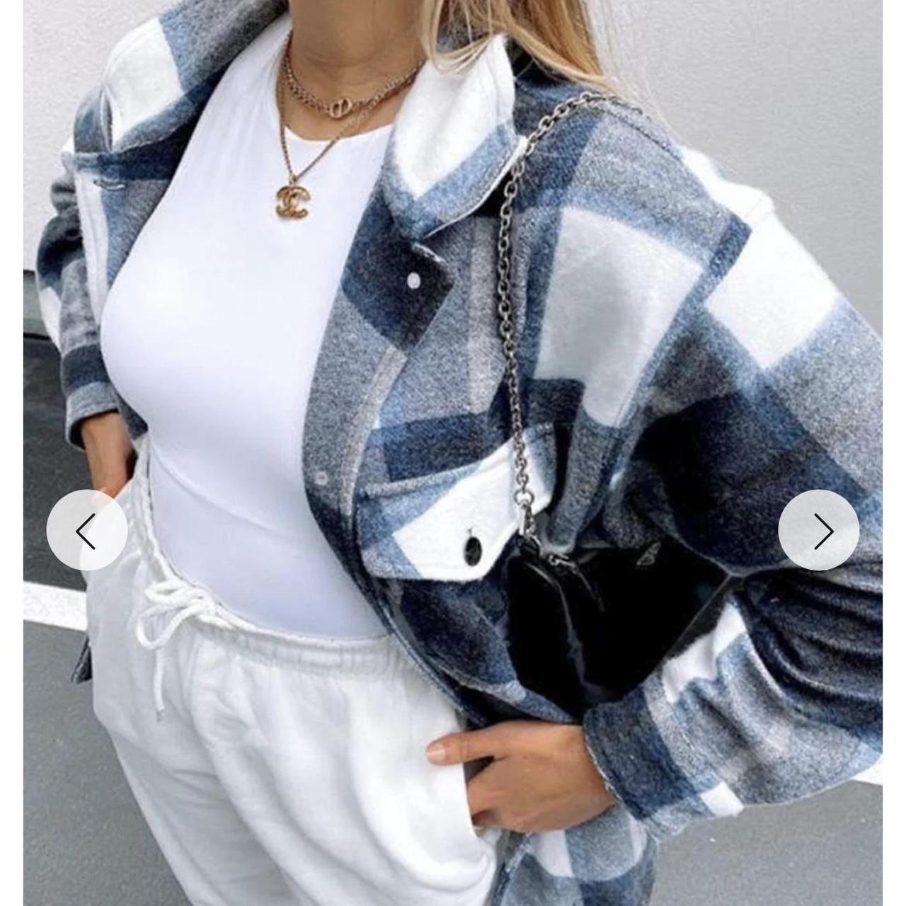 Blue check oversized shacket will fit a size 8-12... - Depop