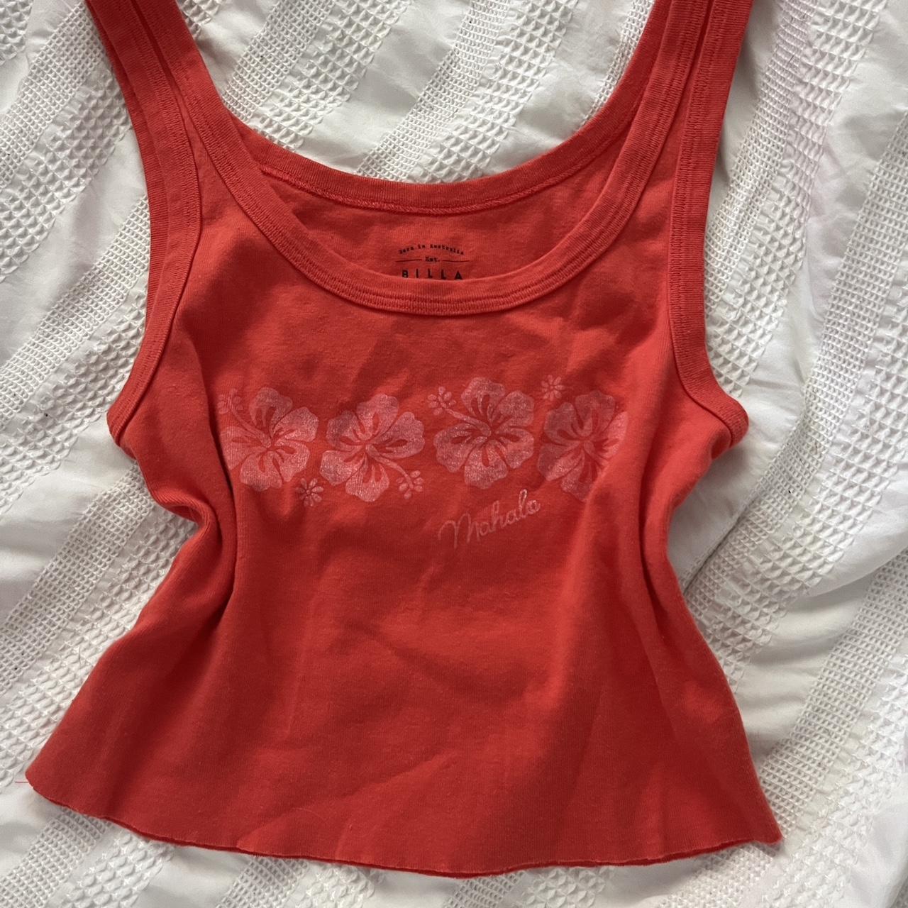 billabong red tank with Hawaiian flowers - Depop