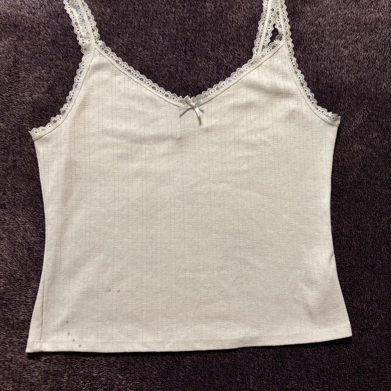 White pointelle lace trim cami, minor stains #lace... | Depop