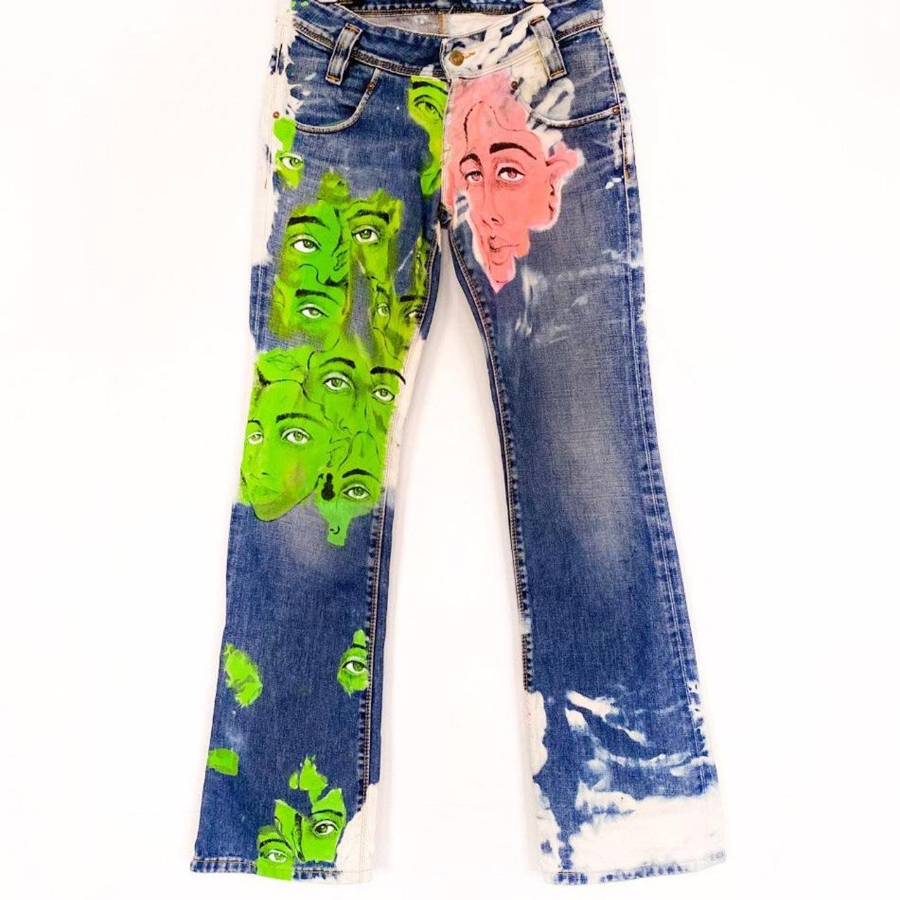 “Who Are We Jeans” Mixed media painted unisex jeans.... - Depop