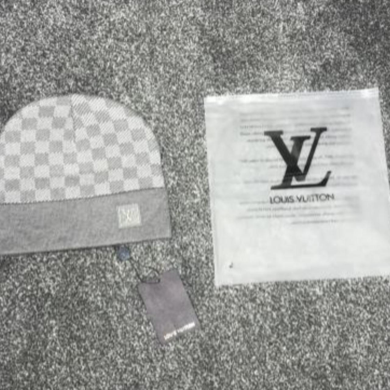 Grey LV Beanie - Classic Damier Design Comes with... - Depop