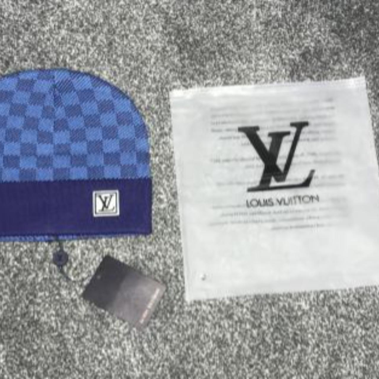 Blue LV Beanie - Classic Damier Design Comes with... - Depop
