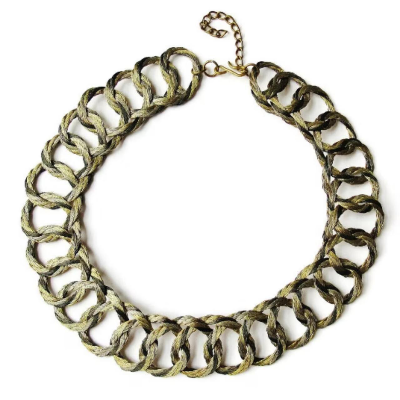 Loop Effect Necklace Gold & Bronze Flat Collar... - Depop