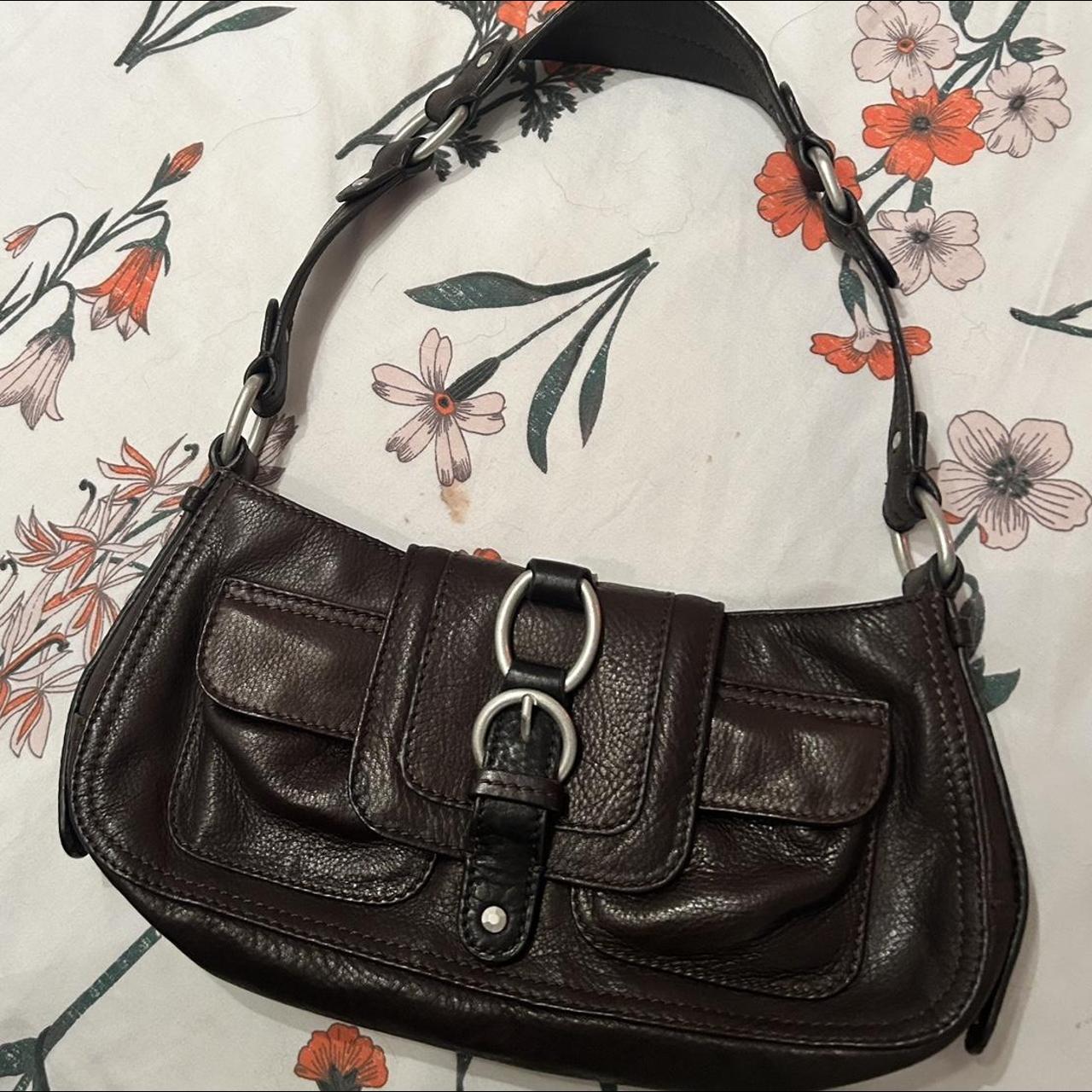vintage handheld brown purse with a cute satin... - Depop