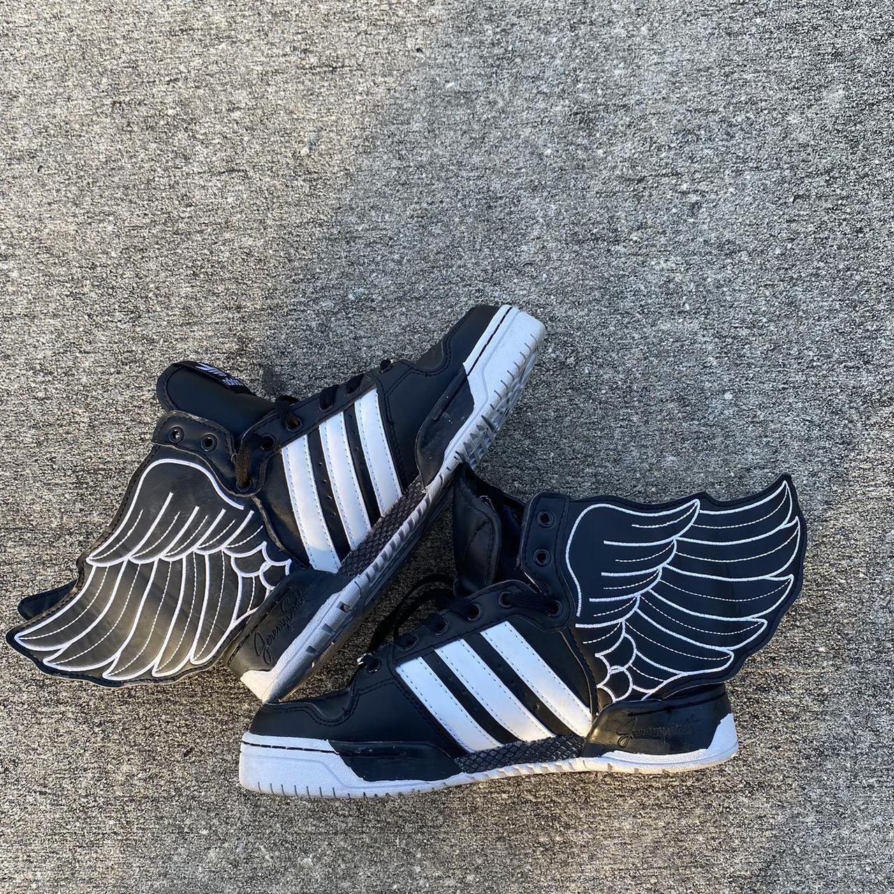 Black and white Jeremy Scott x Adidas wings trainers... - Depop