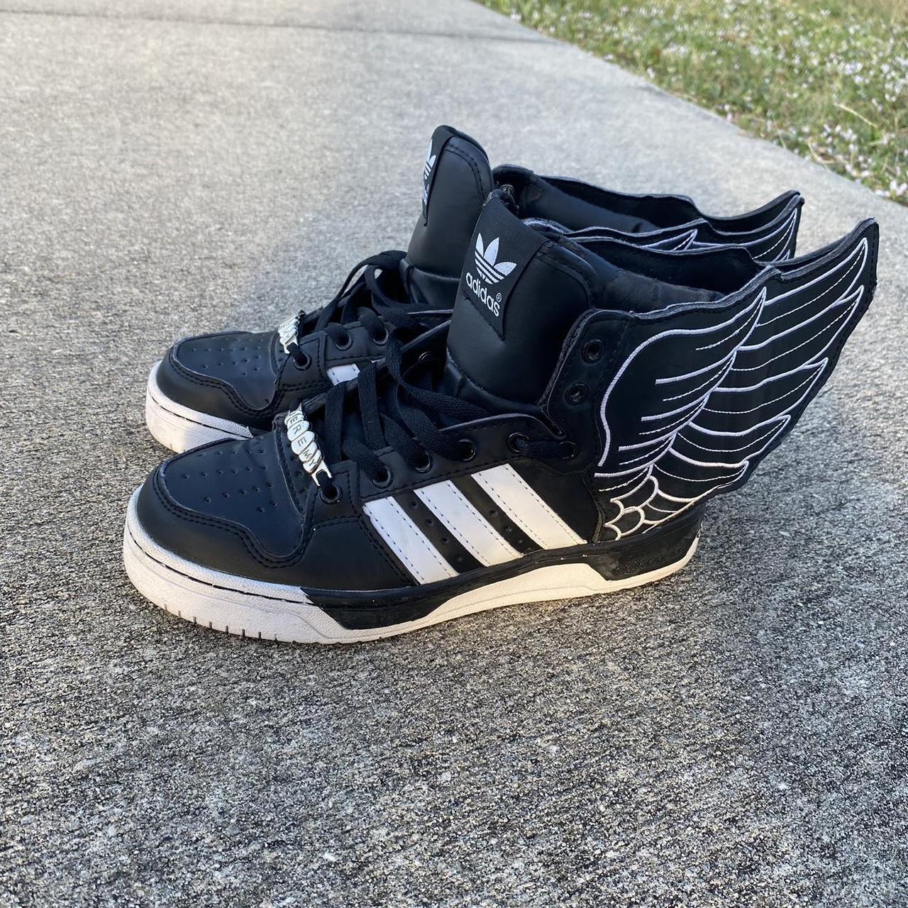 Black and white Jeremy Scott x Adidas wings trainers... - Depop