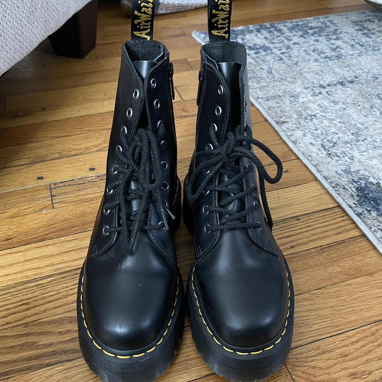 black smooth leather jadon platform dr martens... - Depop