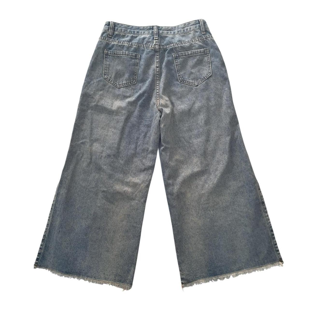 Distressed Wide Leg Jeans Jorts with Side Slits,... | Depop