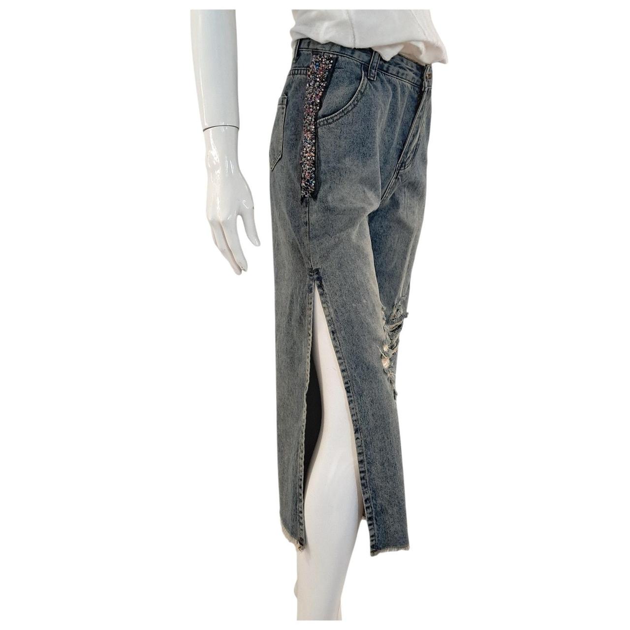 Distressed Wide Leg Jeans Jorts with Side Slits,... | Depop