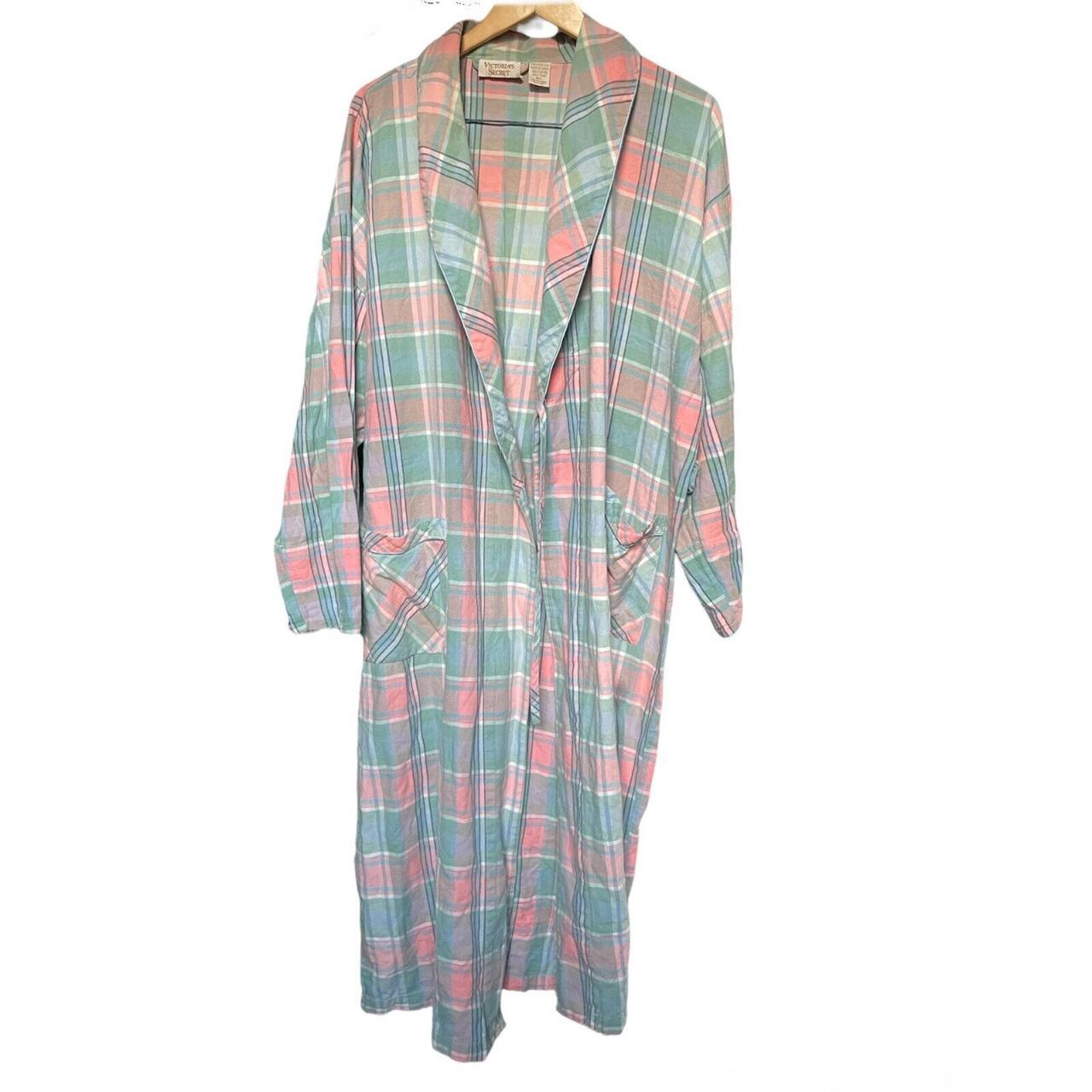 VTG VS Victorias Secret Long Cotton Robe Pink Green... - Depop