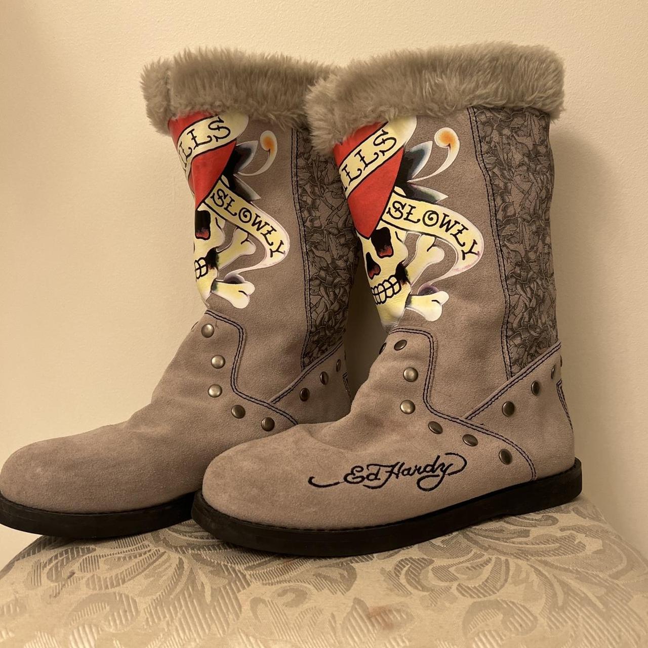 Ed Hardy fur boots these are original ed hardy boots... - Depop