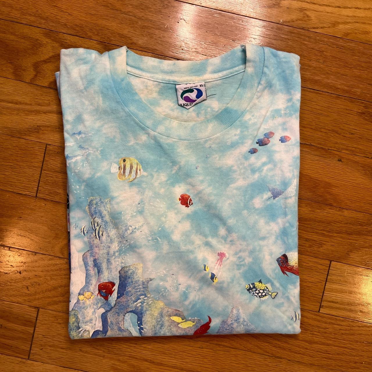 1992 AOP art tee Coral Reef inspired Liquid blue tag - Depop