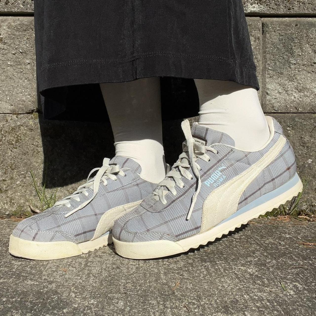 Adorable Puma Roma sneakers🦋👟 Blue plaid!! with... - Depop